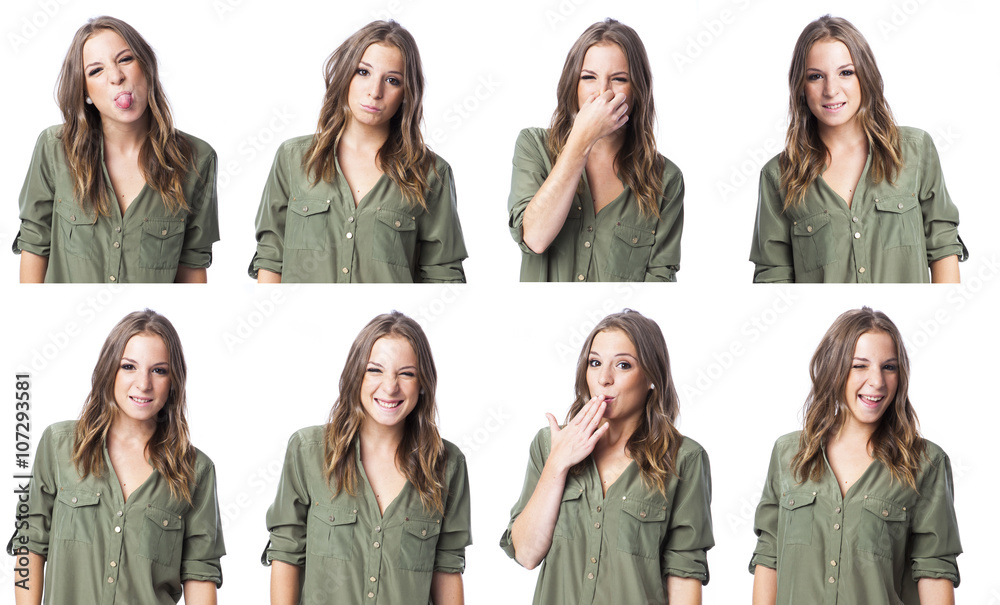 cute young woman in different expression collage Stock Photo | Adobe Stock