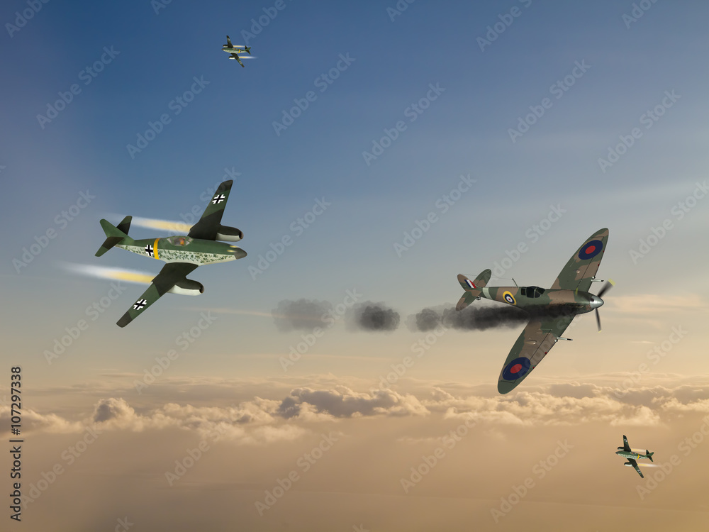 ภาพประกอบสต็อก World War 2 German Jet Fighter attacking British ...