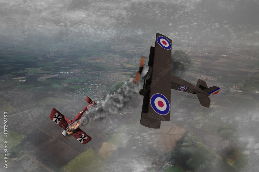 World War One Aircraft in a dogfight Stock Illustration | Adobe Stock