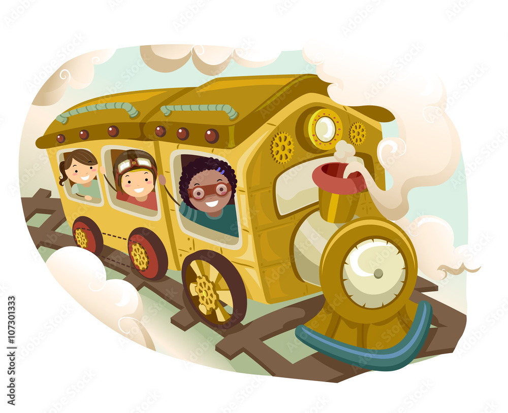 Steampunk Stickman Kids Train Stock Vector | Adobe Stock