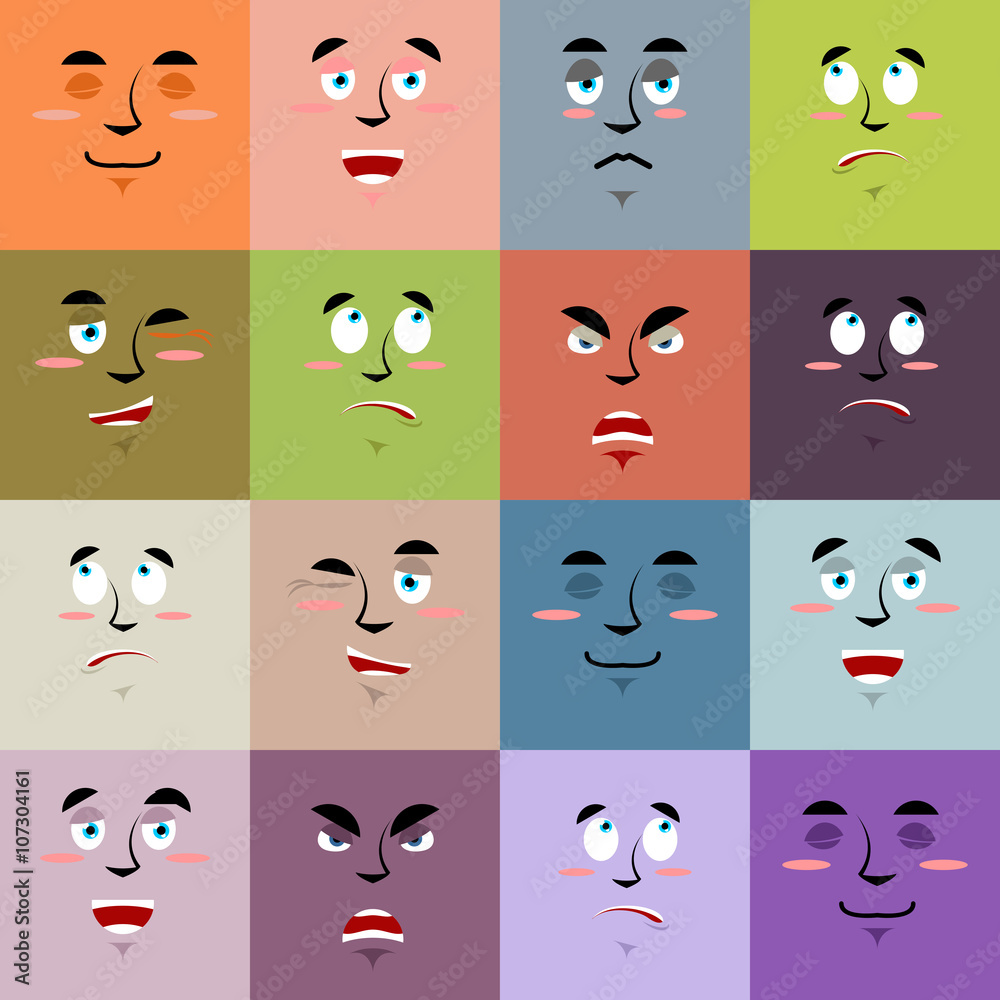 Cartoon faces emoji seamless pattern. Set texture of emotions. C Stock ...