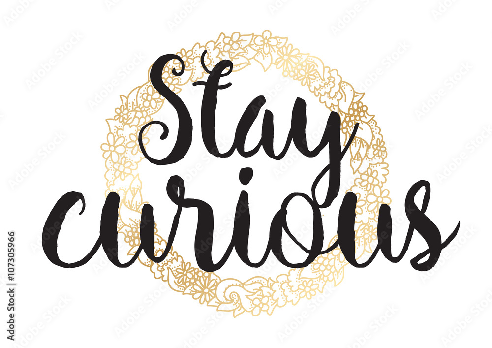 Stay curious inscription. Greeting card with calligraphy. Hand drawn ...