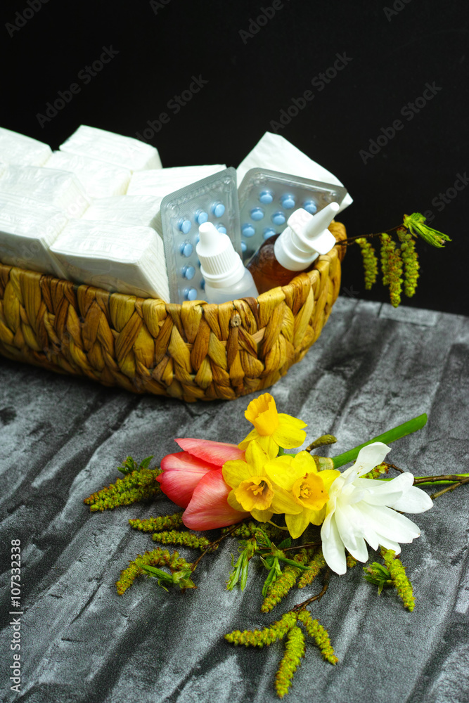 Allergy relief concept, seasonal allergens - pollen and flowers Stock ...