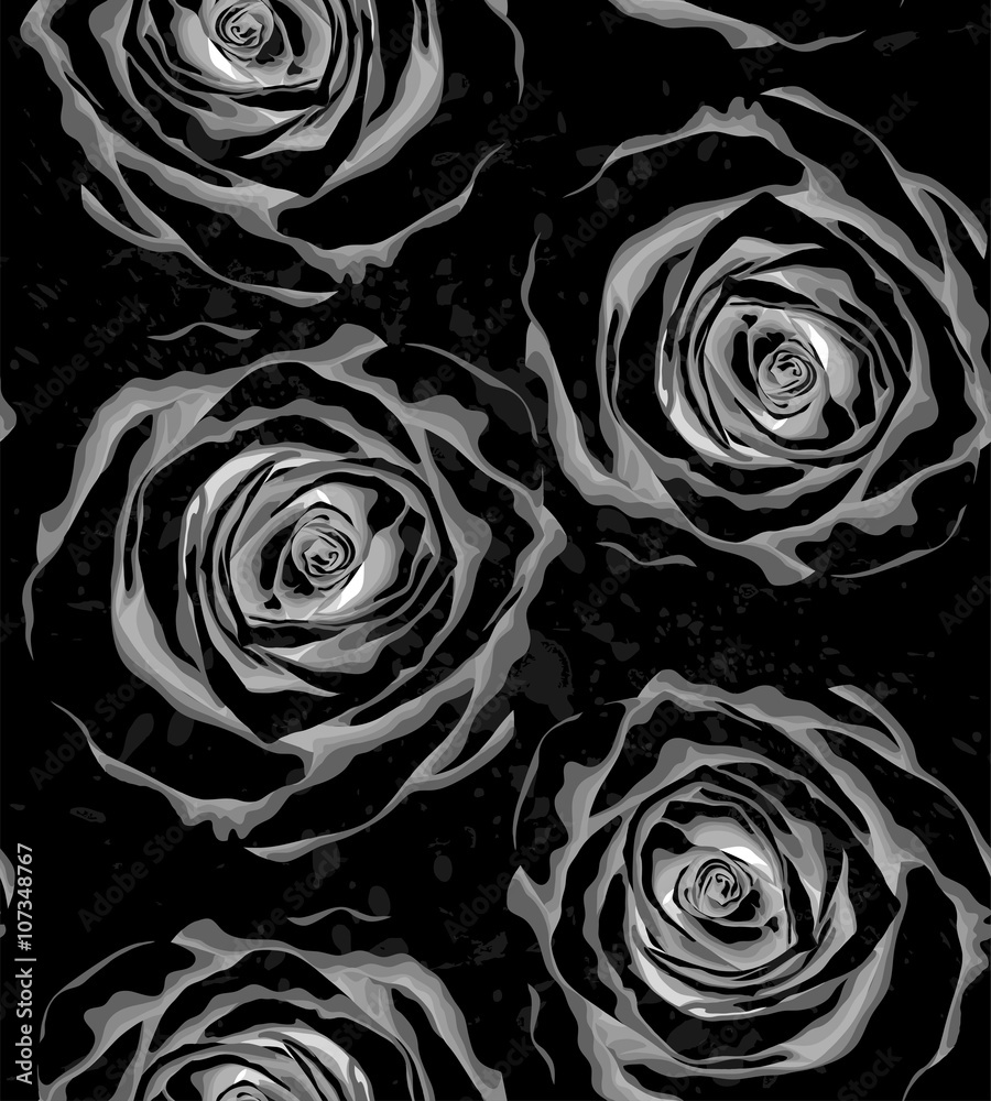 beautiful black and white seamless pattern in roses Stock Vector ...