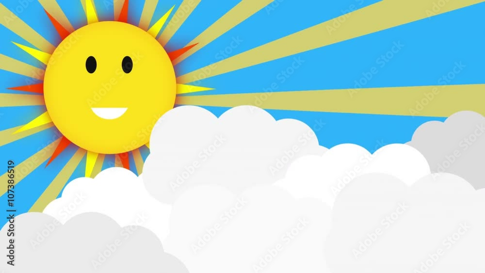 cartoon sun and clouds in sky seamless loop, cute smiling sun vs cloud ...