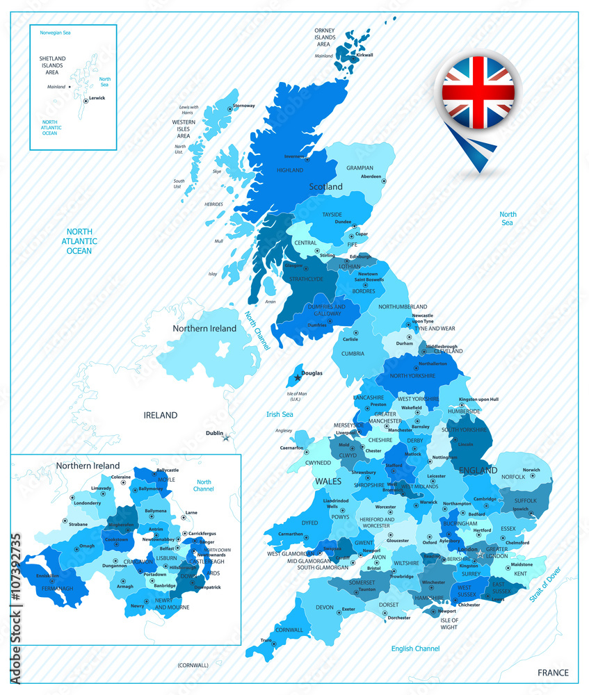 Blue color map of the Great Britain Stock Vector | Adobe Stock
