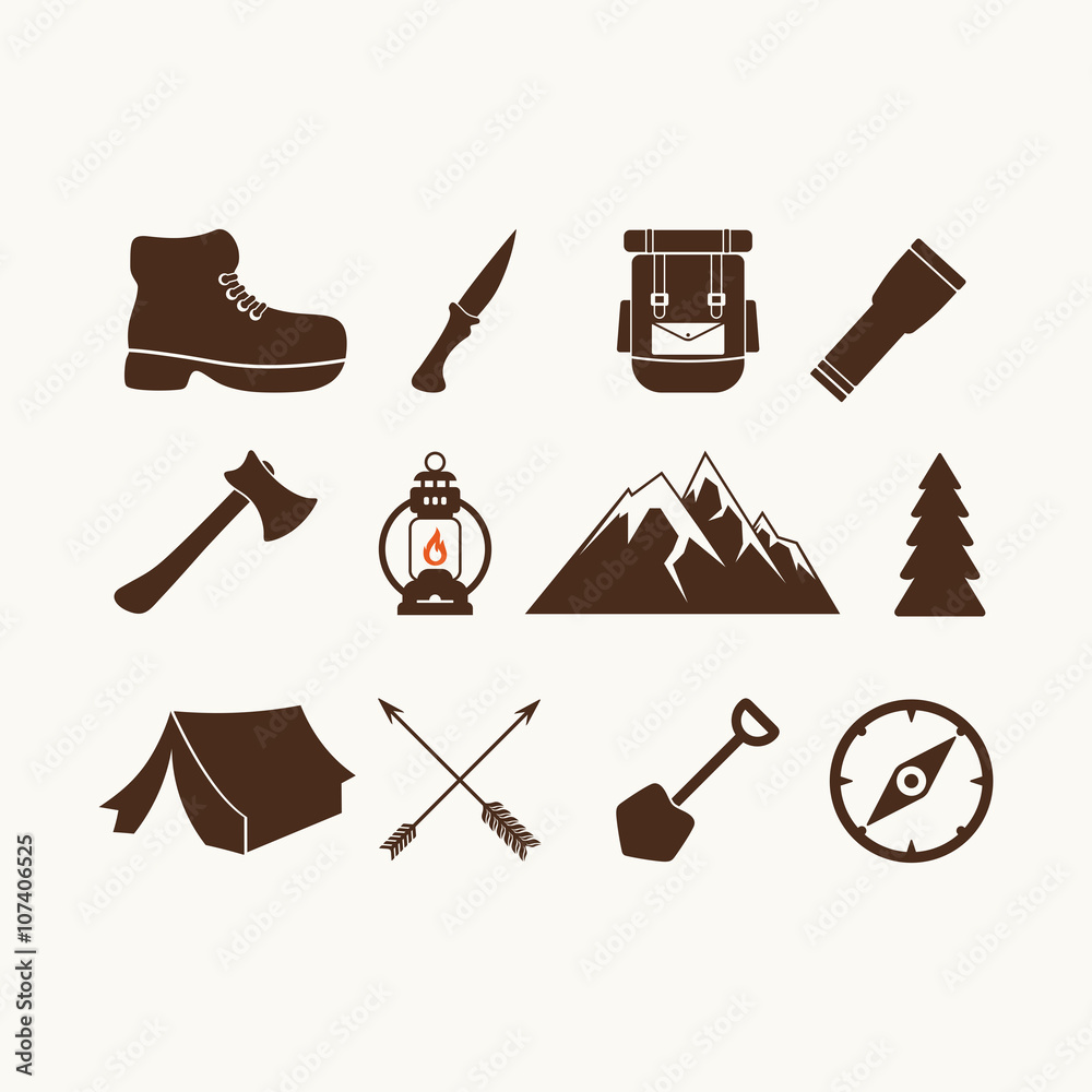 Camping symbols. Camp icons. Stock Vector | Adobe Stock