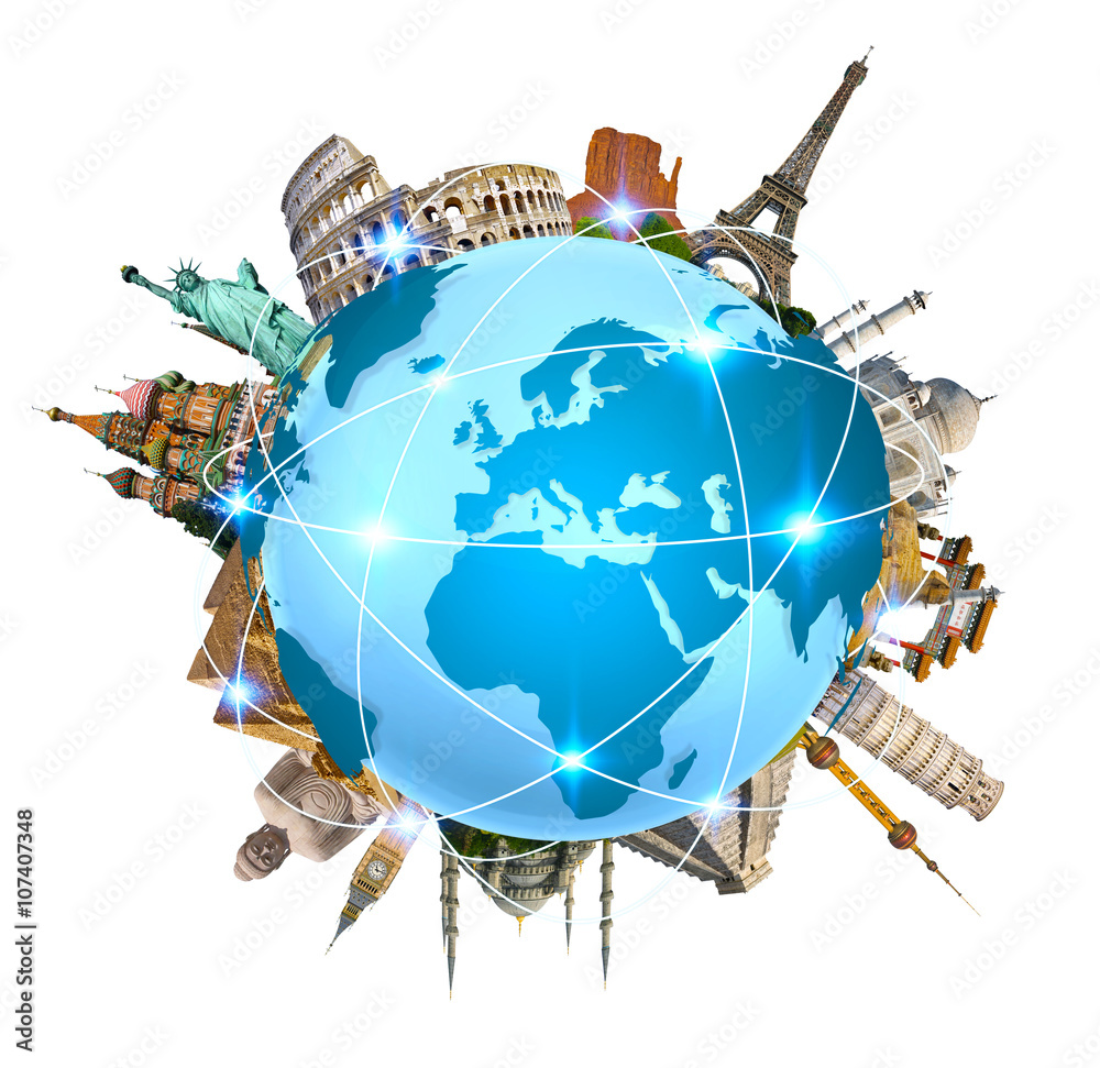 Famous monuments of the world surrounding planet Earth Stock ...