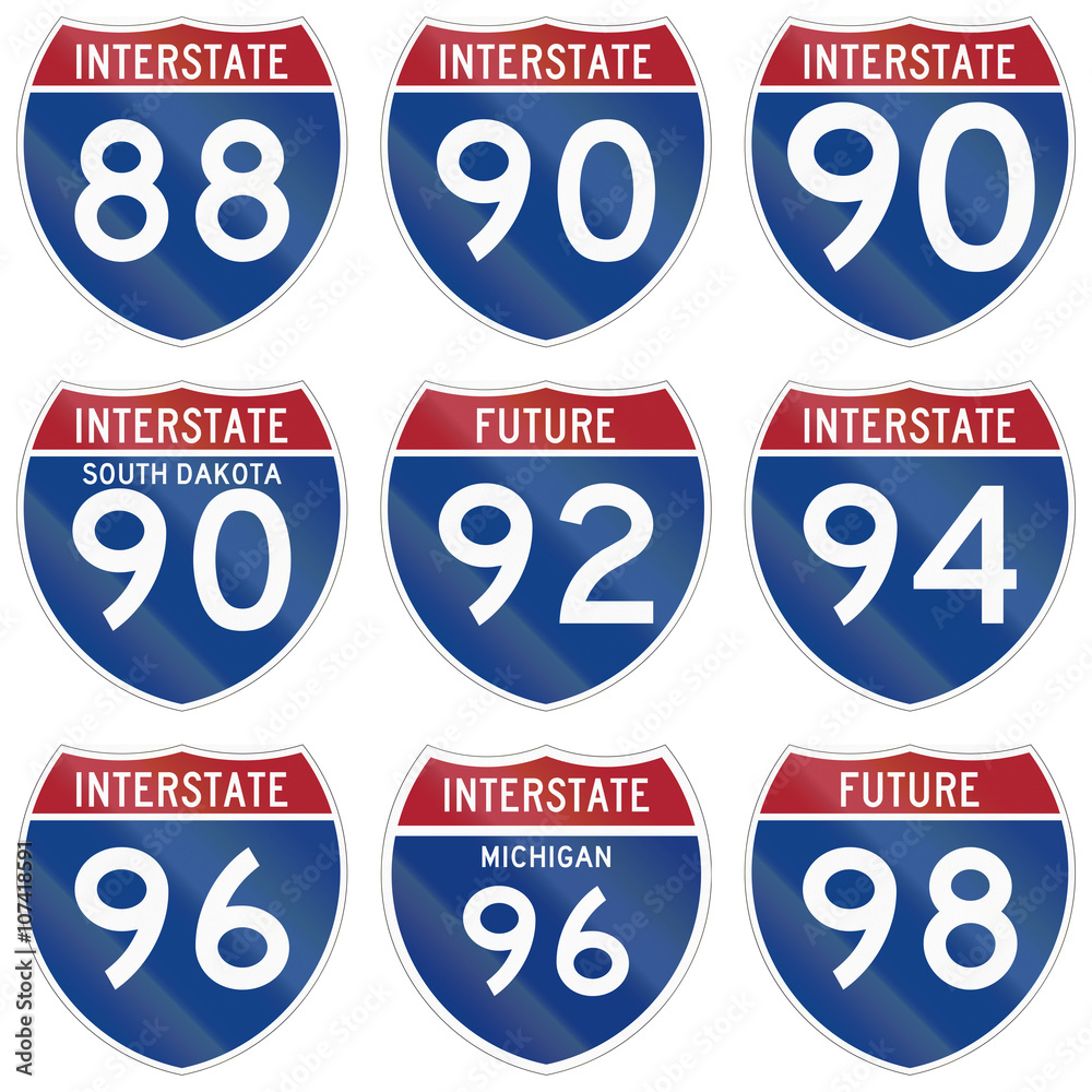 Collection of Interstate highway shields used in the US Stock ...