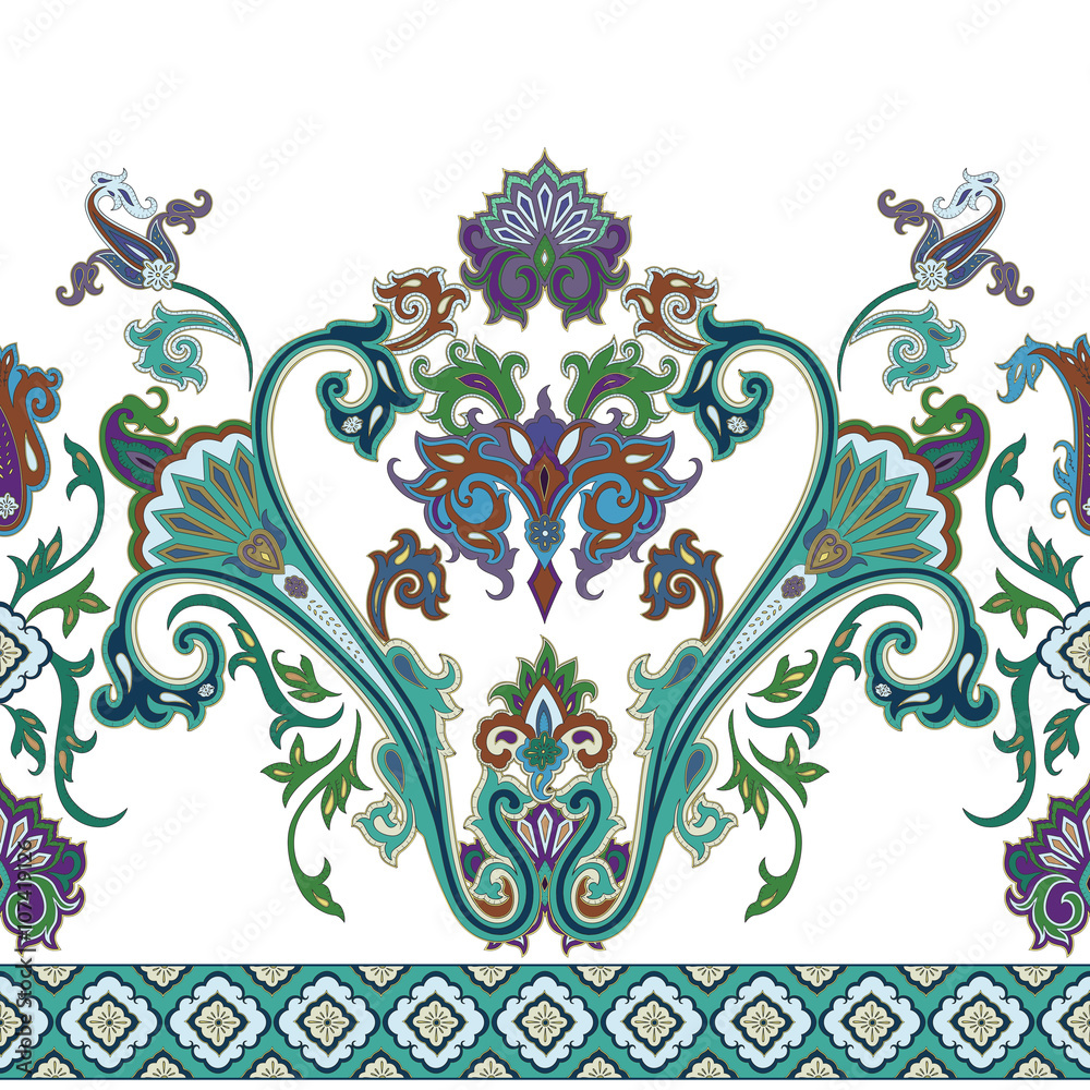 Seamless paisley pattern, decorative border for textile, wrapping ...