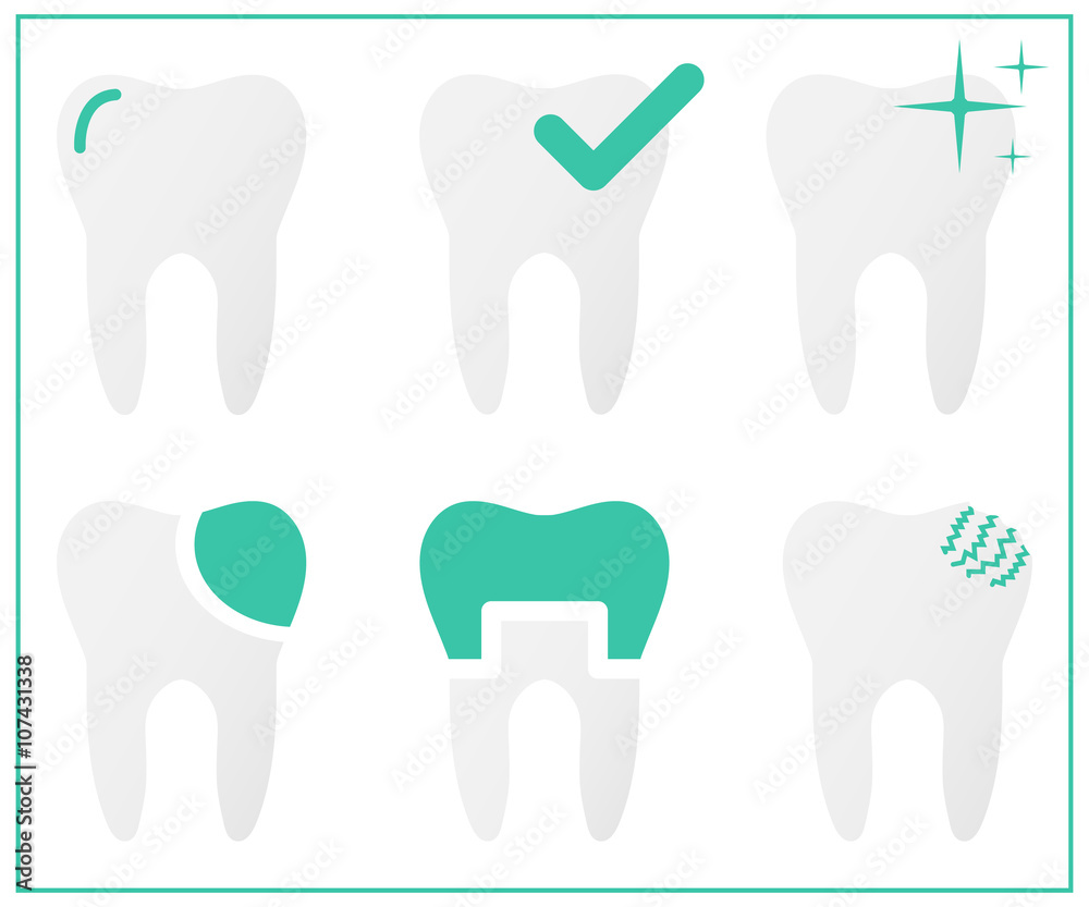 Collection of modern teeth icon set isolated on white background in ...