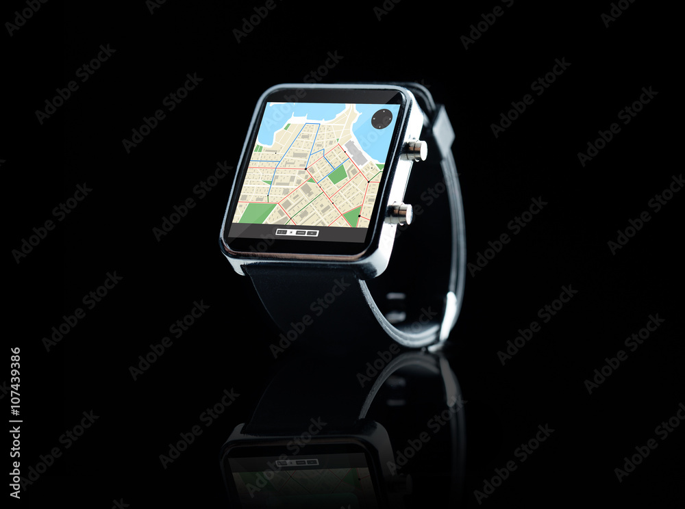 close up of smart watch with gps navigation app Stock Photo | Adobe Stock