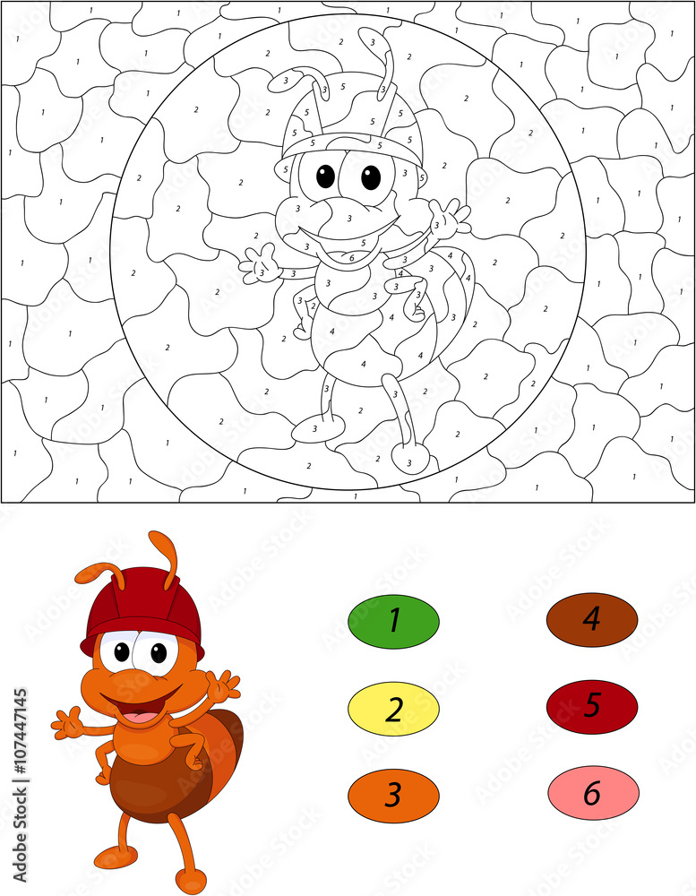 Cartoon ant. Color by number educational game for kids Stock Vector ...