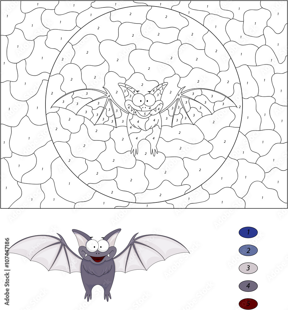 Cartoon funny bat. Color by number educational game for kids Stock ...