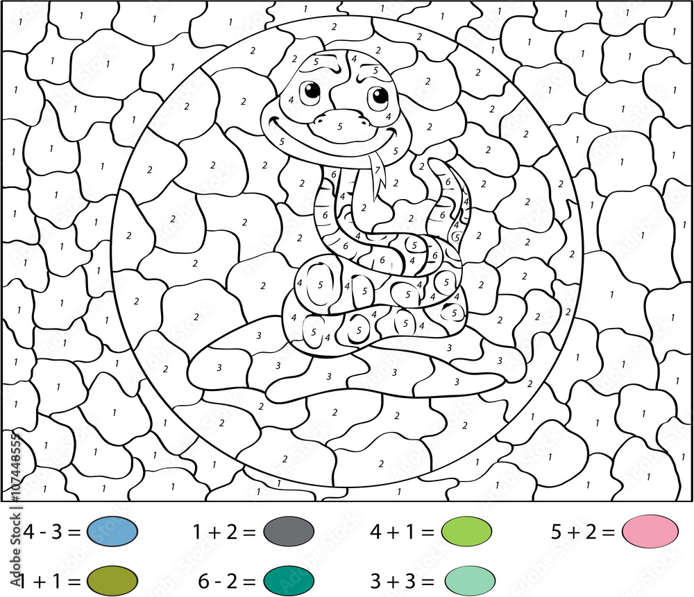 Funny cartoon snake. Color by number educational game for kids Stock ...