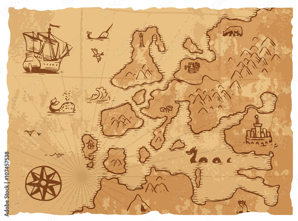 Old vintage retro ancient map antique geography background vector ...