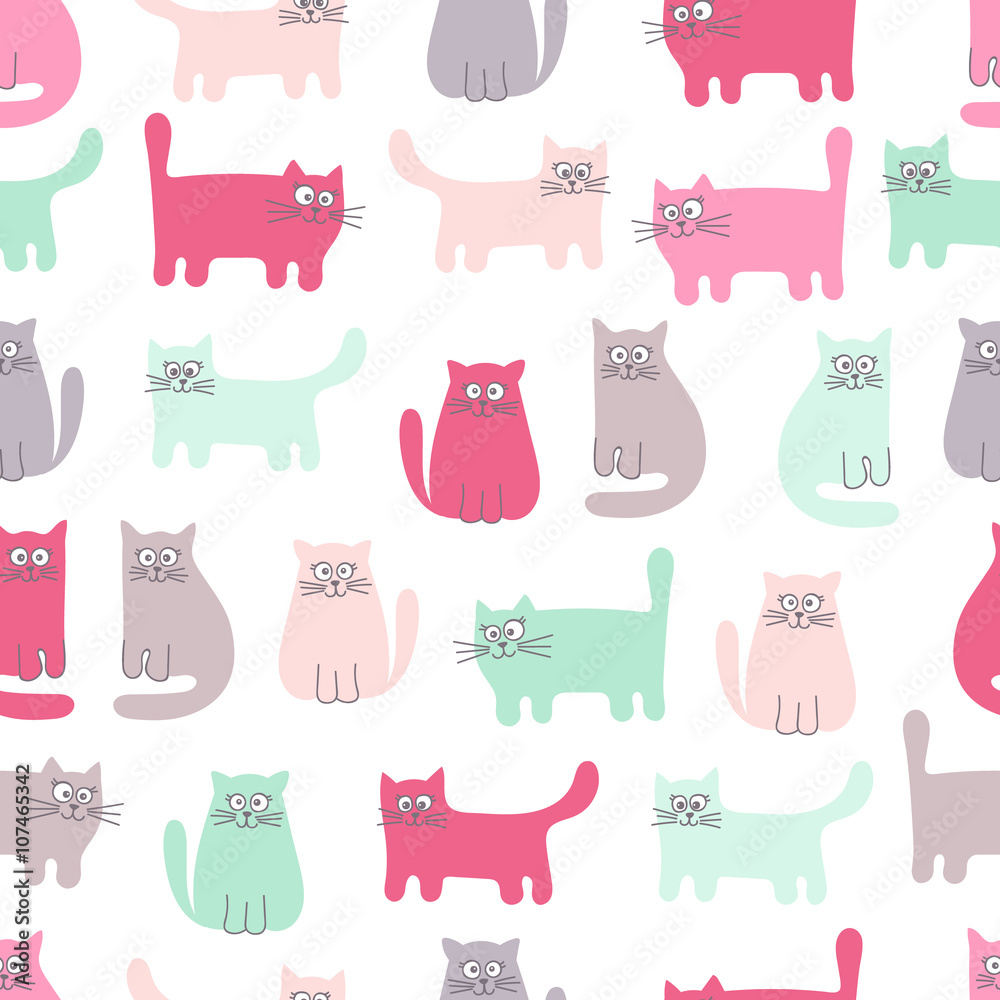 Cute cats. Vector seamless pattern with funny cats. Color background ...