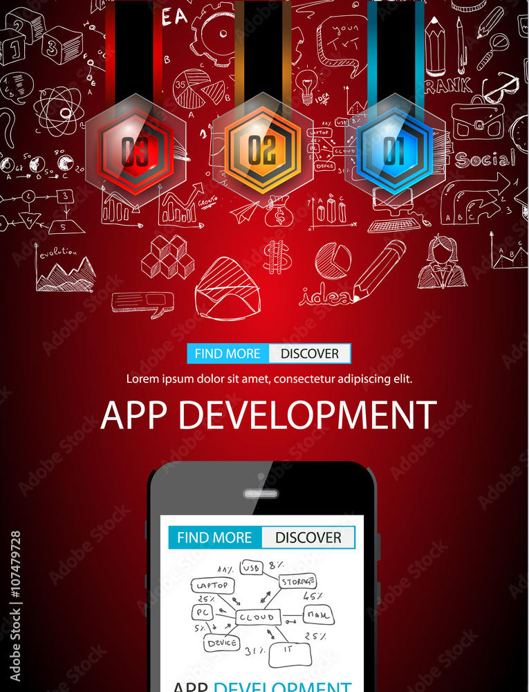 App Development Concept Background with Doodle design style :user ...