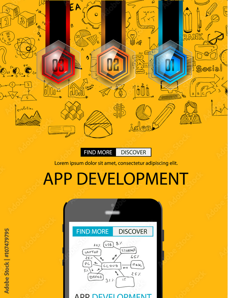 App Development Concept Background with Doodle design style :user ...