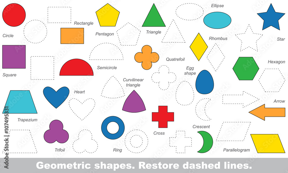 Set of simple shapes to be traced. Vector trace game. Stock Vector ...