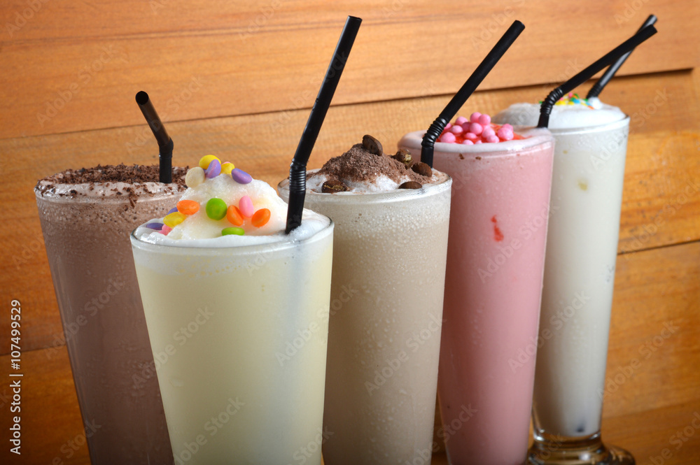 five types of milkshake drink Stock Photo | Adobe Stock
