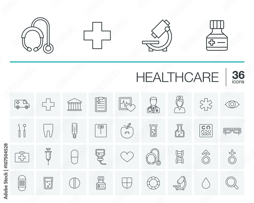 Vector thin line icons set and graphic design elements. Illustration ...