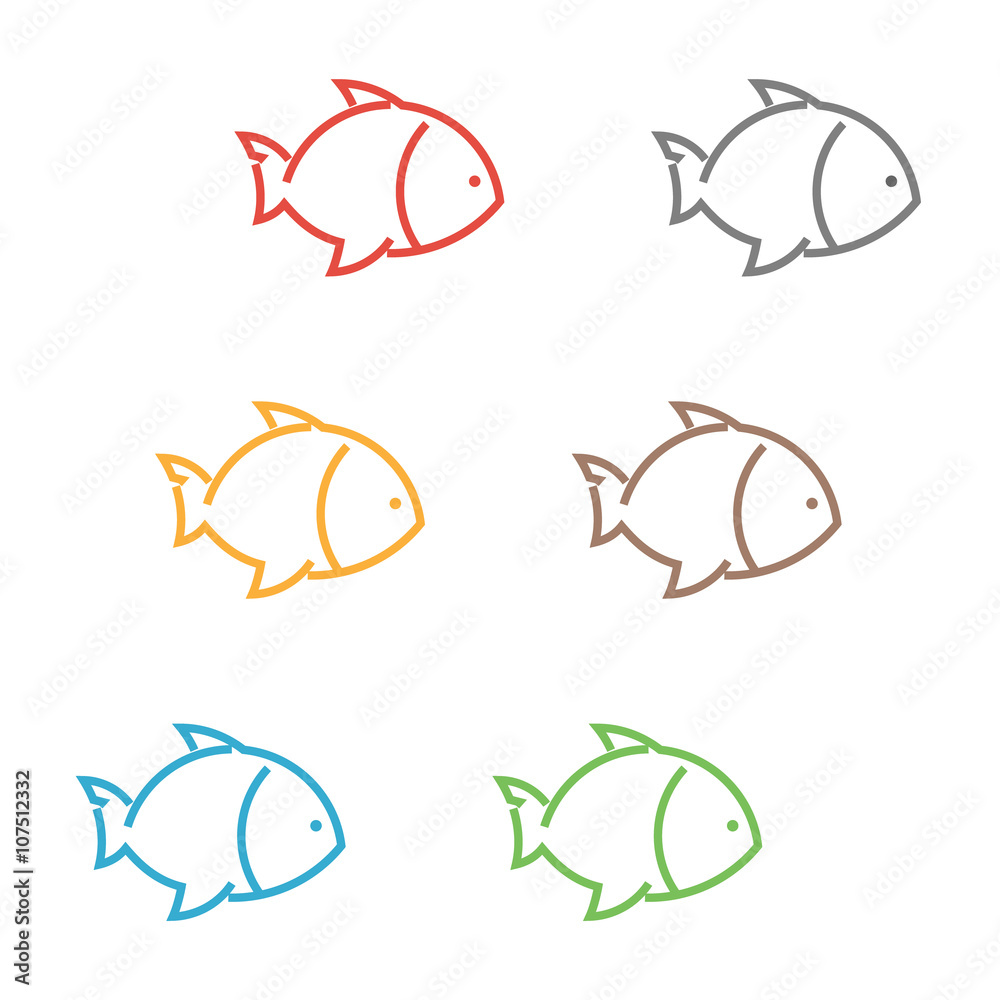 Vector set of outline fish. Vector icons of colored fish. Stock Vector ...