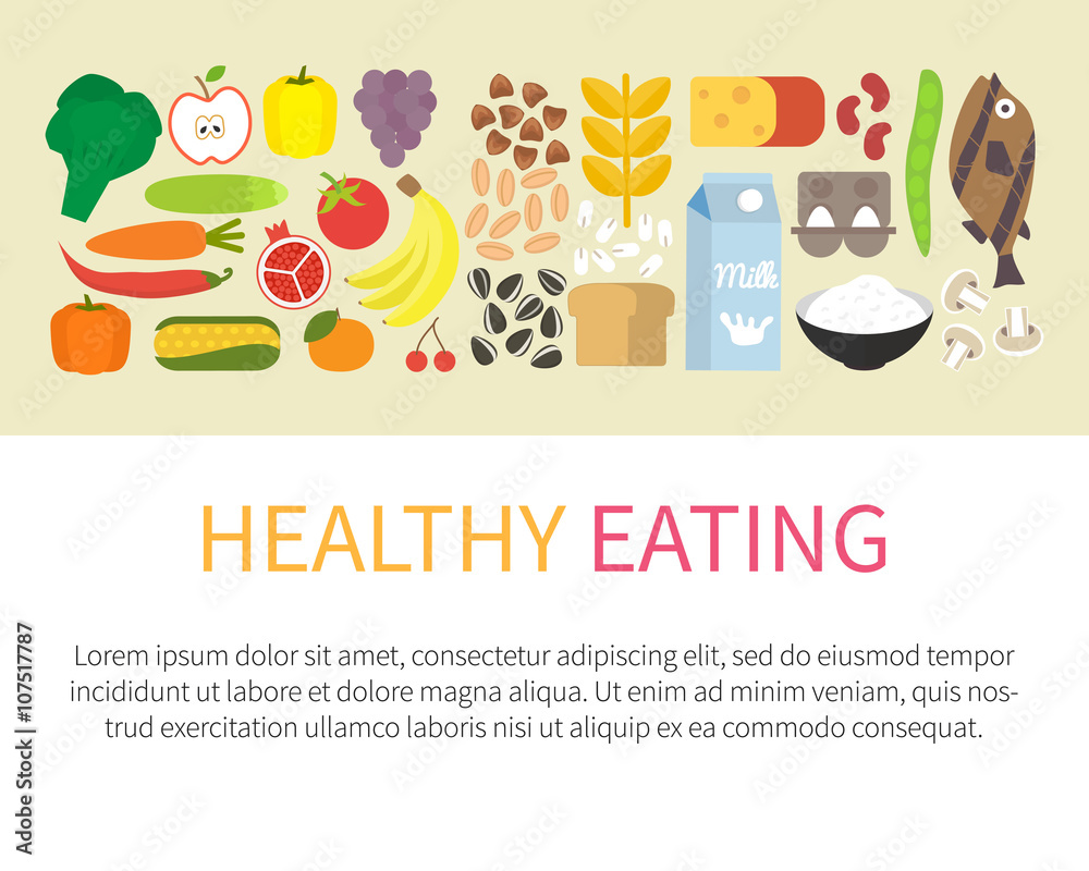 Healthy eating banner. Flat vector illustration. Stock Vector | Adobe Stock