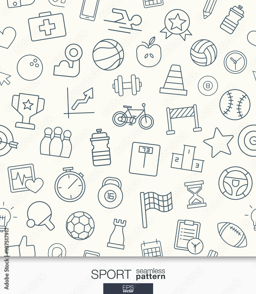 Sport and fitness wallpaper. Black and white game seamless pattern ...