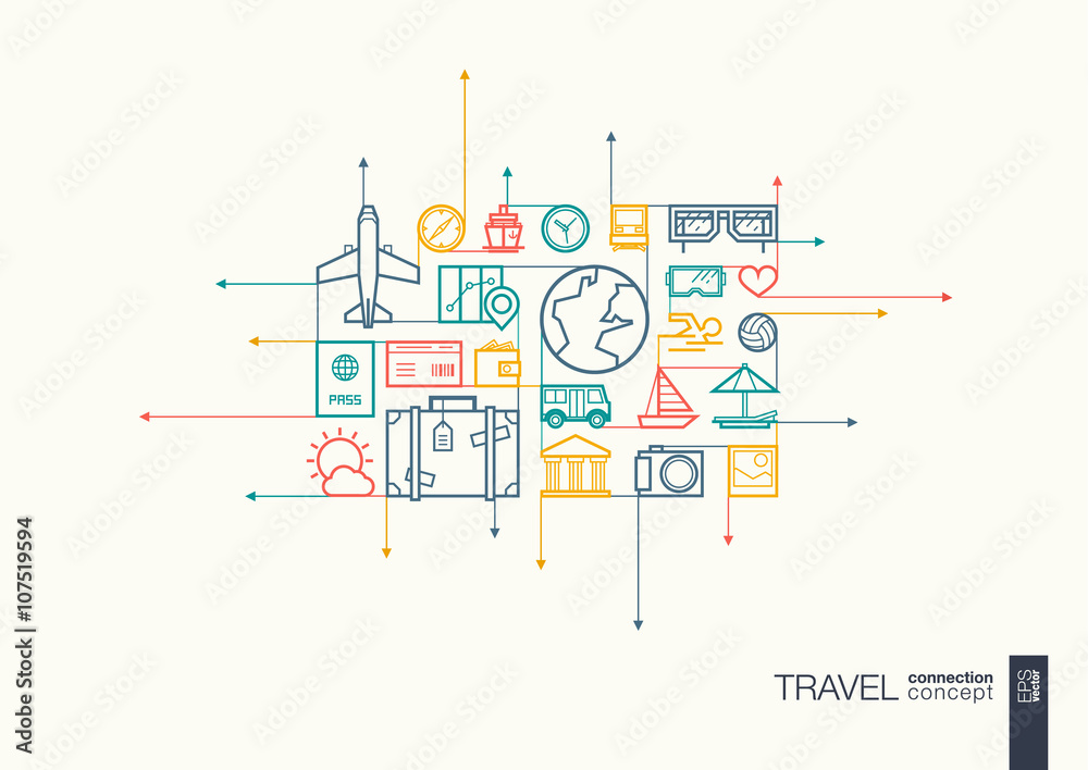 Travel integrated thin line symbols. Motion arrows vector concept, with ...