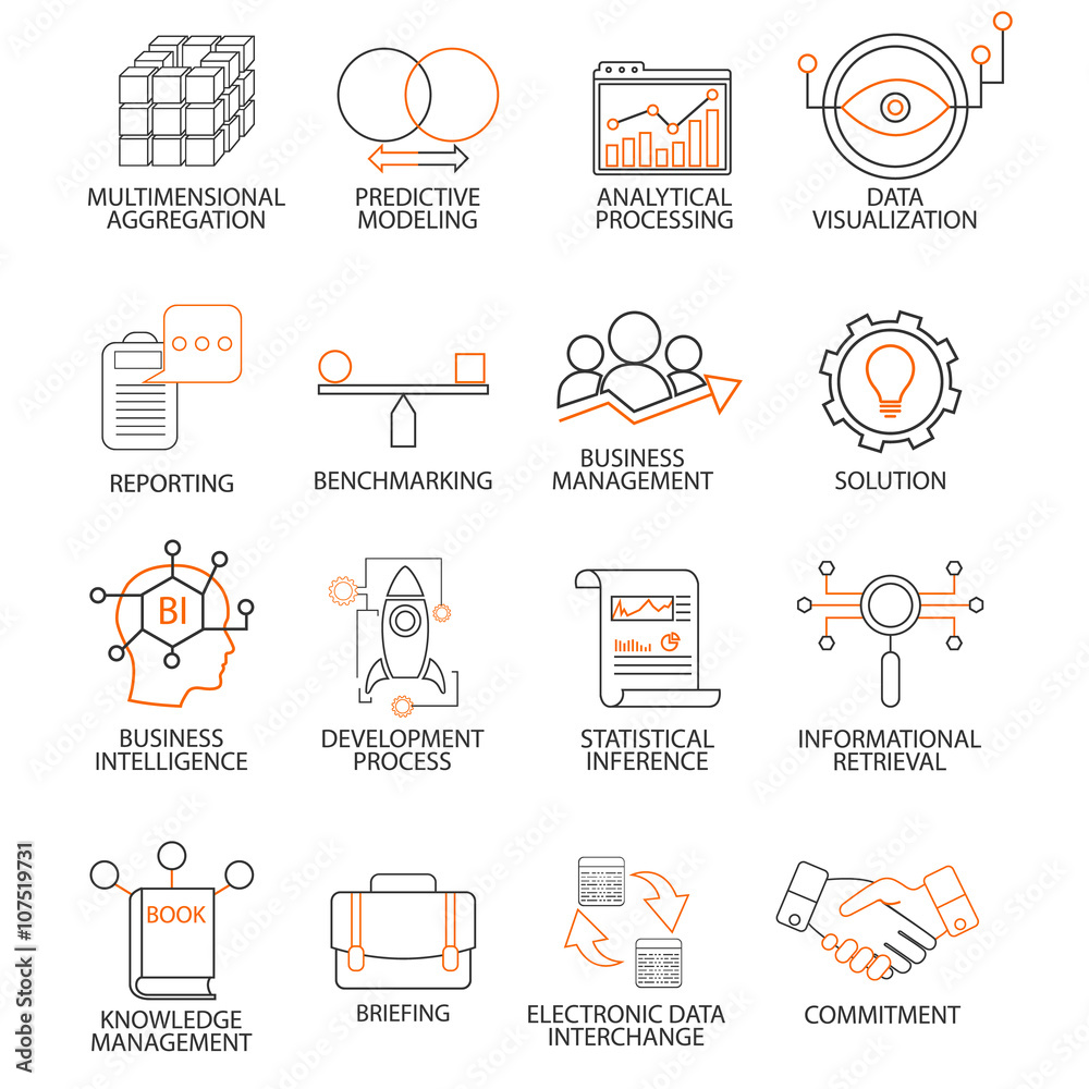 Icons related to support business management, strategy, career progress ...