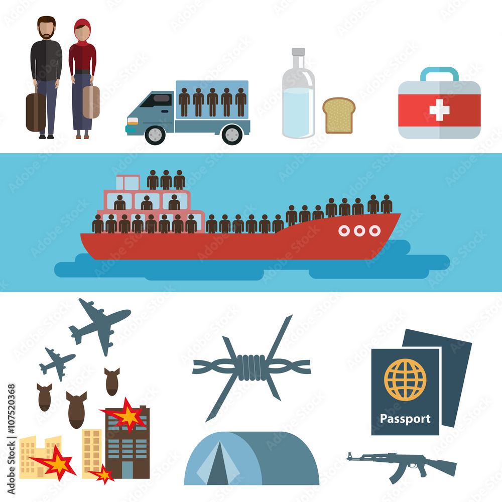 Refugee.vector. war victims concept. infographic elements. set of flat ...