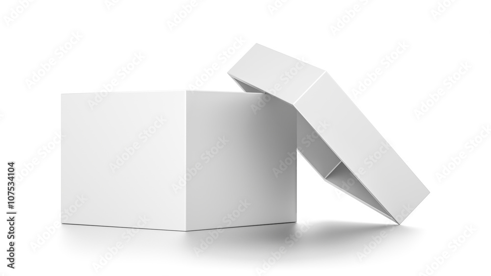 White open cube blank box with cover isolated on white background ...