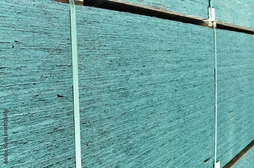 OSB oriented strand board sheets stacked for construction closeu Stock ...