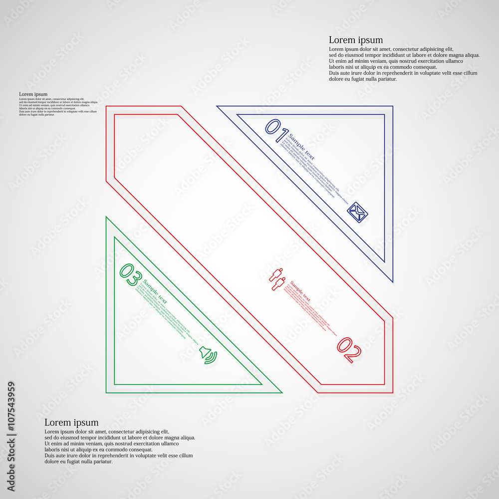Square divided to three color parts infographic on light background ...