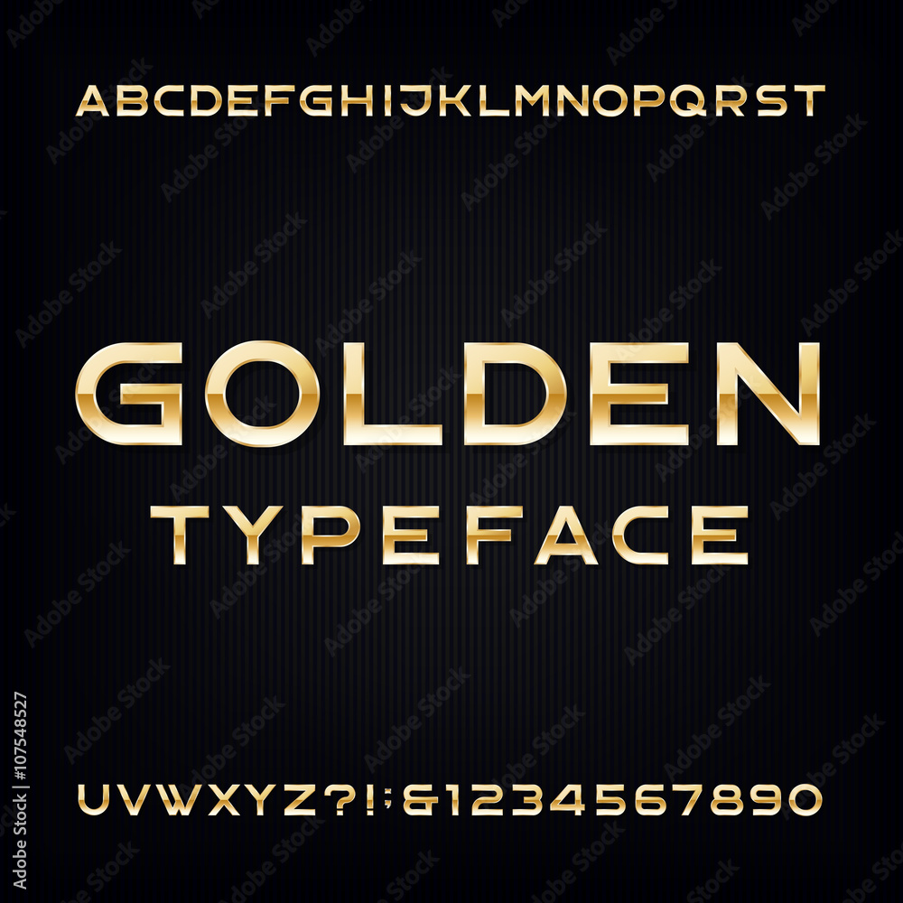 Golden Alphabet Vector Font. Modern metallic letters and numbers on the ...