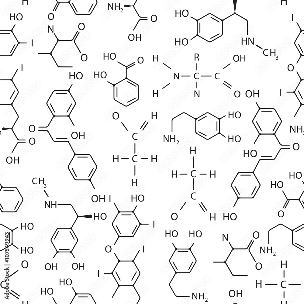 Vector seamless pattern of chemical formulas. Black and white. Stock ...