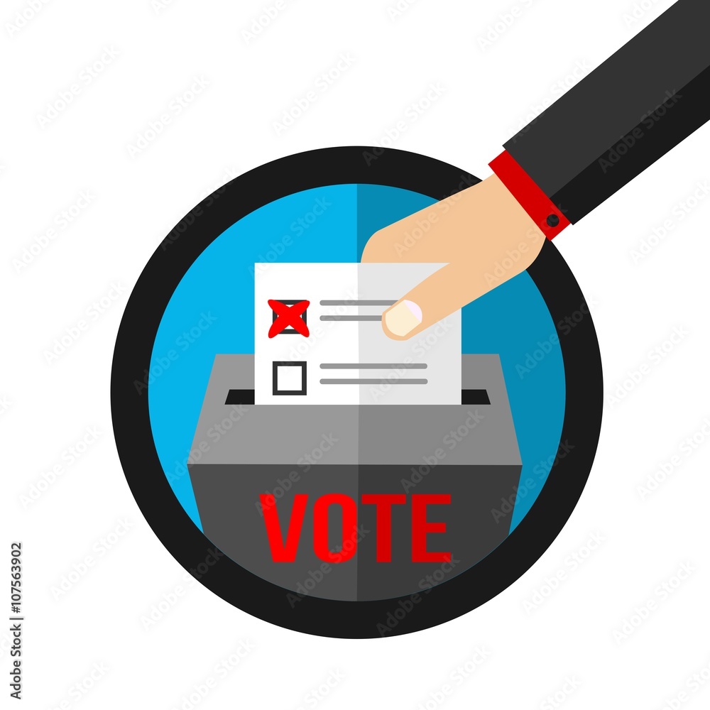 Vote - Democratic Voting Symbol - Voter's Hand Over Ballot Box Flat ...
