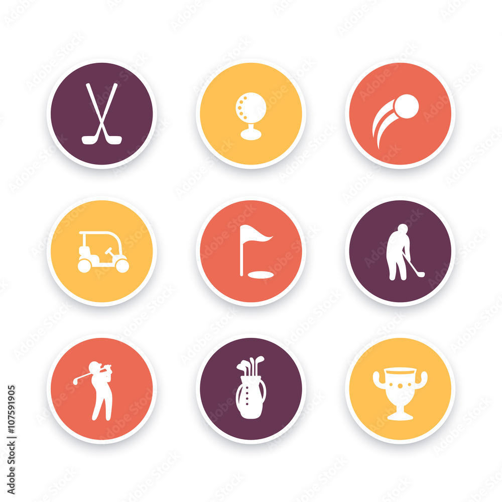 Golf icons, golf clubs, golf player, golfer, golf bag, golf signs ...