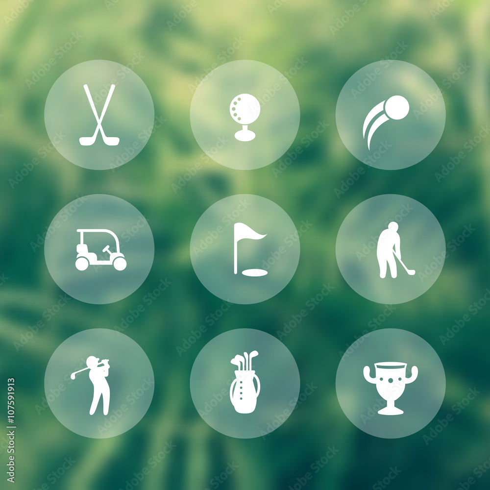 Golf icons, golf clubs, golfer, golf bag, golf signs, transparent icons ...