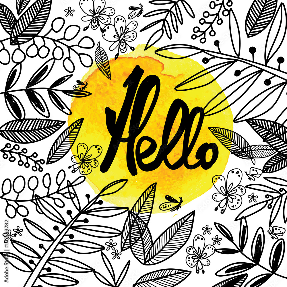 Vecteur Stock Stylish card , poster design blank with the word Hello ...
