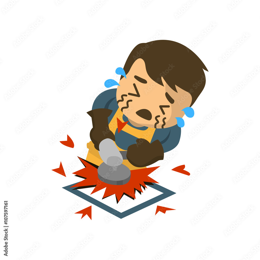 A construction worker using an angle grinder, Dangerous accident at ...