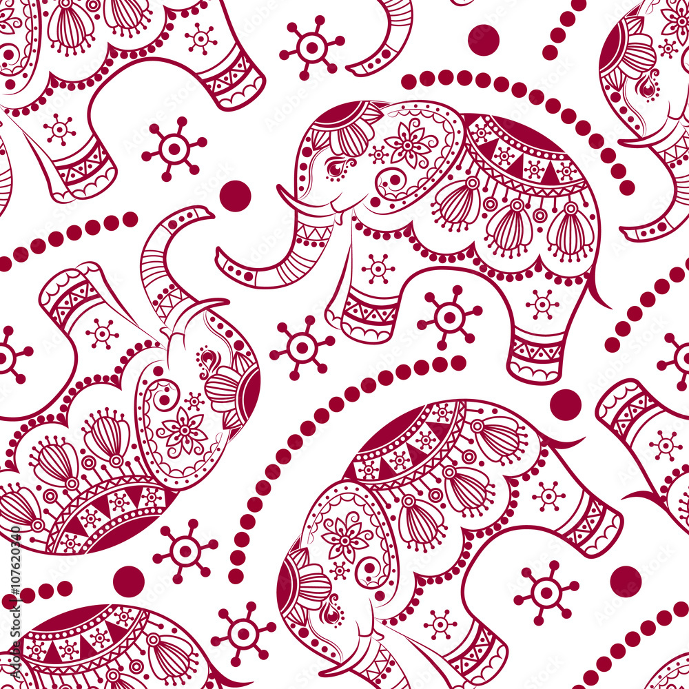 Seamless pattern with decorated elephants. Ethnic elephant. Texture ...