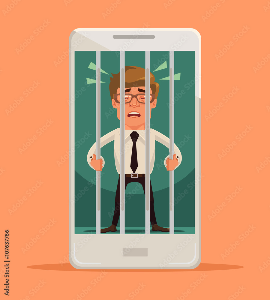Man locked in smartphone. Vector flat cartoon illustration Stock Vector ...