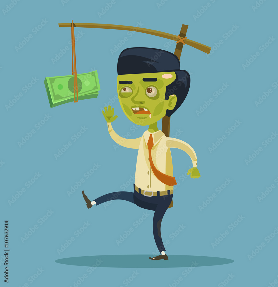 Zombie businessman try to clutch money. Vector flat cartoon ...