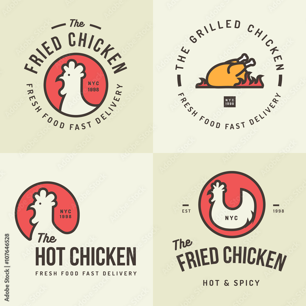 Set of chicken meat logo, badges, banners, emblem and design elements ...