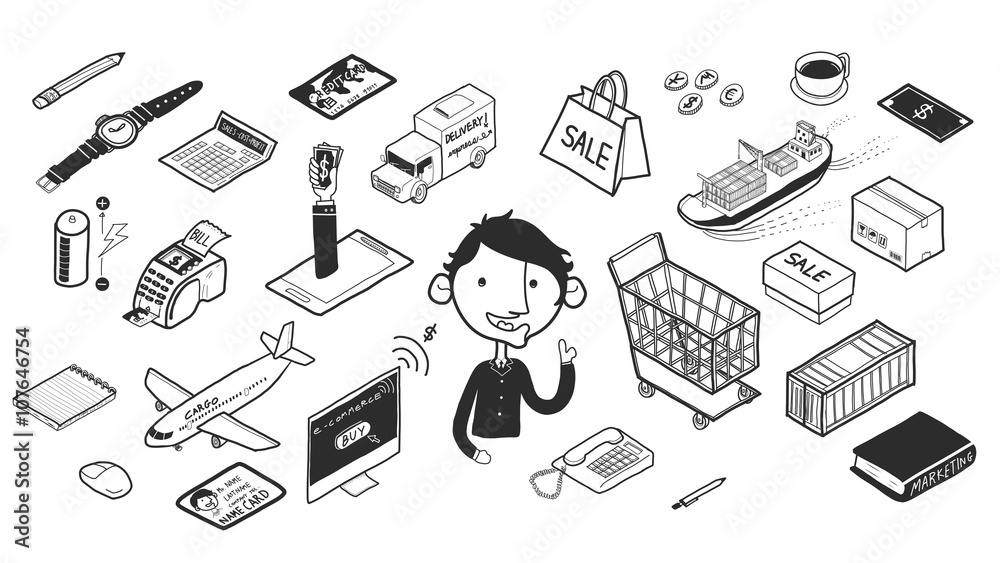 beautiful freehand drawing isometric graphic doodle design style of e ...