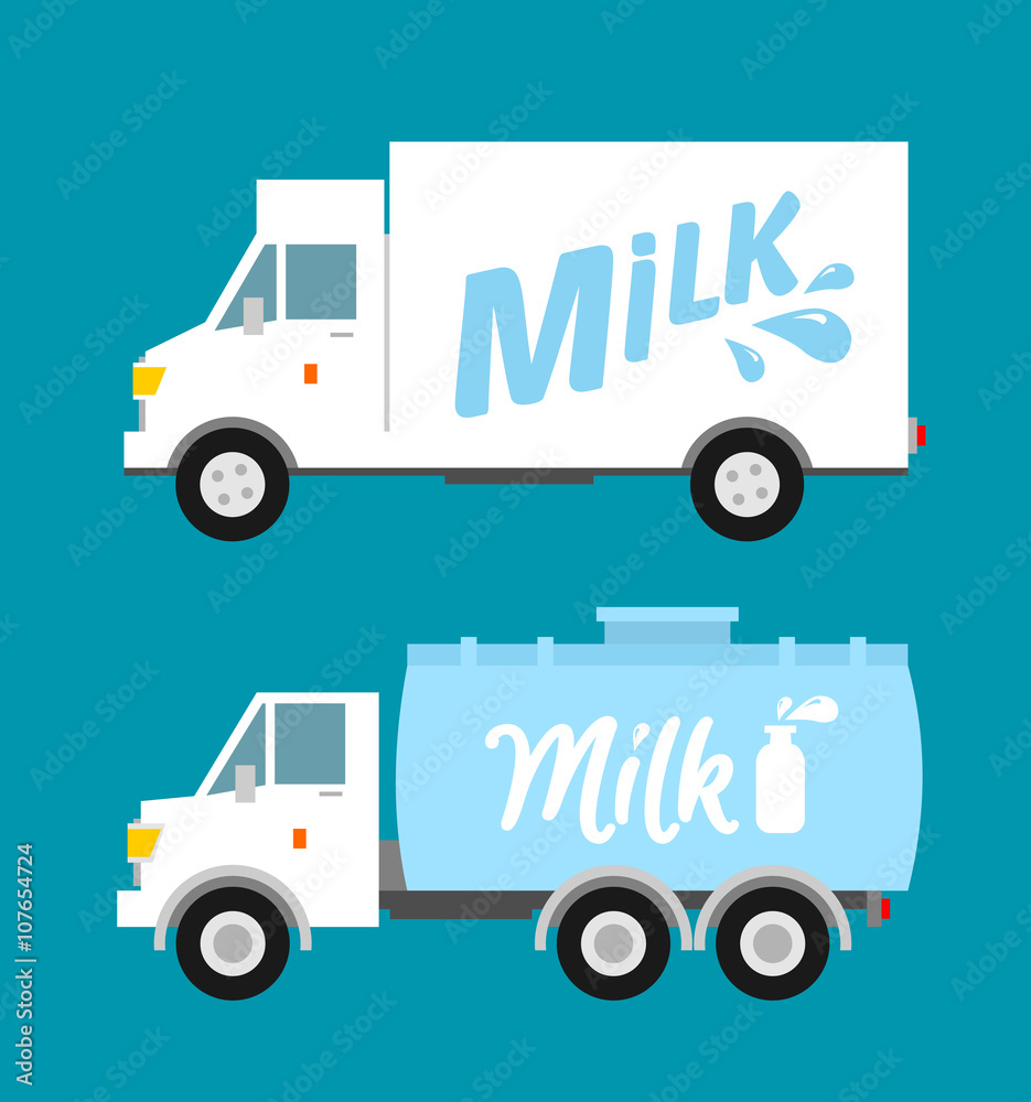 dairy milk delivery service truck with milk logo in flat style concept ...