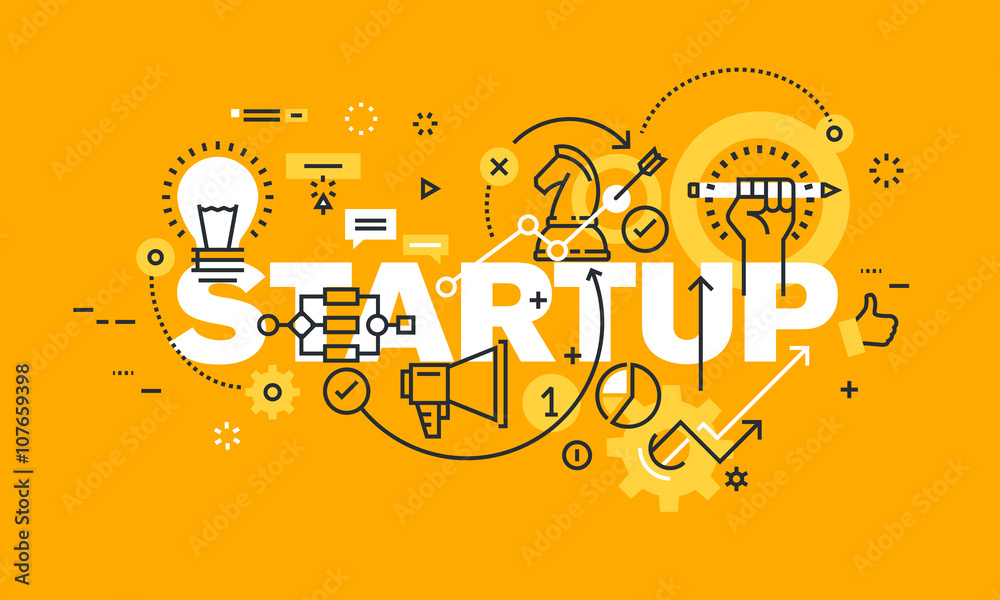 Thin line flat design banner for STARTUP web page, finance, investment ...