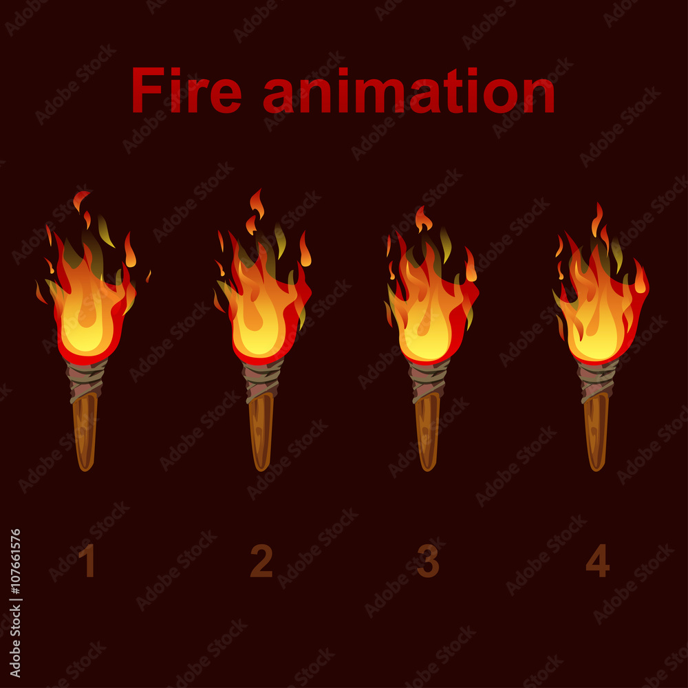 Torch fire animation sprites, flame video frames Stock Vector | Adobe Stock